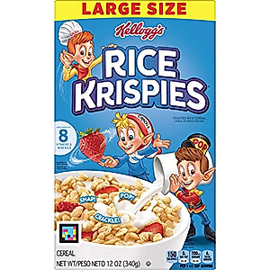 Kellogg's Rice Krispies Cold Breakfast Cereal, 8 Vitamins and Minerals, Rice Krispies Treats, Large Size, Original, 12Oz Box (1 Box)
