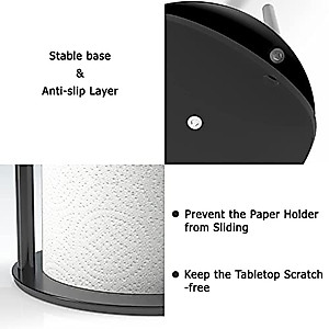Paper Towel Holder Black Kitchen Roll Holder, Premium Stainless Steel Paper Towel Holder for Kitchen Roll Organize, One-Handed Operation Countertop Roll Dispenser with Weighted Base
