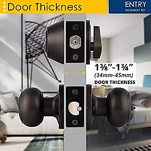 4 Pack Entry Door Knob and Deadbolt Set, Keyed Alike Oil Rubbed Bronze Exterior Door Knob with Single Cylinder Deadbolt Lock Set, Front Door Knob and Deadbolt for Entrance and Office Door