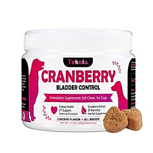 Cranberry Bladder Health for Dogs - Dog Antioxidant- 160 Cranberry Soft Chew Supplements for a Healthy Urinary Tract and Bladder Control – Made with Cranberry & D-Mannose & Vitamins (Chicken Flavor)