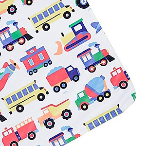Wildkin Cotton Fitted Crib Sheet Bundle with Plush Throw Blanket (Trains, Planes & Trucks)