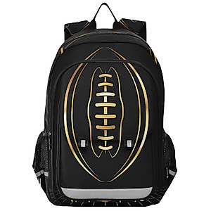 Glaphy American Football Gold School Backpack Lightweight Laptop Backpack Student Travel Daypack with Reflective Stripes