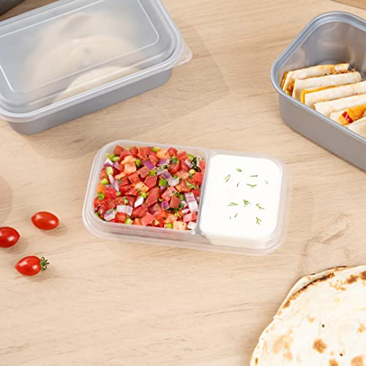 Restaurantware TRAYS ONLY: Futura 15.2 Ounce Trays For Containers 100 Microwavable Trays For 24 34 And 44 Ounce Containers - Containers Sold Separately 2 Compartments Clear Plastic Food Trays