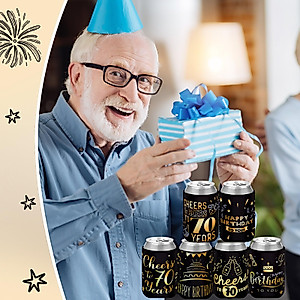 Umigy 24 Pcs 70th Birthday Can Sleeve to 70 Years Can Neoprene Cooler Birthday Decorations Party Favors Supplies Gift for Men Women