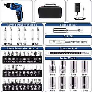 MXMZHXU Cordless Screwdriver, 8V Max 10Nm Electric Power Screwdriver with 47 Accessories, 6+1 Torque, Pivoting Handle, 2000mah Rechargeable Screw Gun & Bit Set with LED Light, Flexible Shaft
