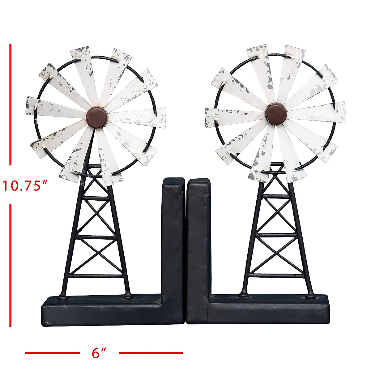 Foreside Home & Garden White Set of 2 Metal Windmill Bookends