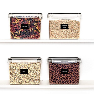 Vtopmart Airtight Food Storage Containers 4 Pieces 3.3 quart / 3.6L- Plastic PBA Free Kitchen Pantry Storage Containers for Sugar,Flour and Baking Supplies - Dishwasher Safe - Include 24 Labels, Black