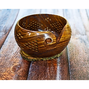 Ajuny Wooden Crafted large Yarn Ball Storage Bowl with Elegant Design Spiral Yarn Dispenser | Carved Holes | Knitting Crochet Accessories - Gift for ladies