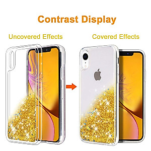 WORLDMOM for iPhone XR Case, Double Layer Design Bling Flowing Liquid Floating Sparkle Colorful Glitter Waterfall TPU Protective Phone Case for iPhone XR [6.1 Inch 2018], Yellow