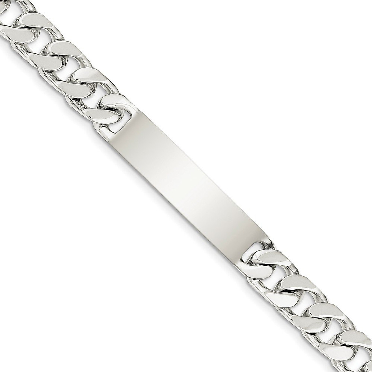 Solid 925 Sterling Silver 8.5inch Engravable Curb Cuban Link ID Bracelet Engravable Identification Name Bar Tag - with Secure Lobster Lock Clasp 8.5" (Width = 10mm)