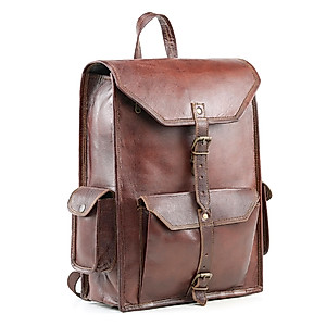 Handmade World Vintage Full Grain 16 Inch Leather Laptop Backpack Casual Bookbag Daypack Camping Travel Rucksack Knapsack For Men Women