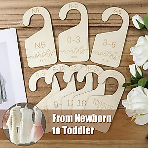 8pcs Baby Clothes Dividers, Wooden Infant Closet Dividers Hangers Lovely Size Closet Organizer from New Born to Toddler Nursery Closet Dividers for Girls Boys Wardrobe
