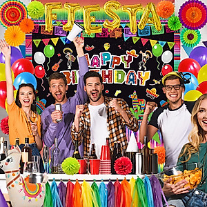Cinco De Mayo Decorations Mexican Party Birthday Supplies for Boys Girls Adult- Happy Birthday Backdrop Fiesta Balloons for Fiesta Party Decorations