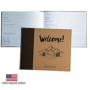 Paper 'n Such Cabin Guest Book for Vacation Homes and Airbnbs -Kraft Hardcover - Air BnB Essentials for Hosts- Short Term Rentals –Visitor Sign in - Cabins, Rentals, Vacation Rentals, Guesthouses