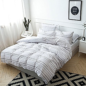 Merryfeel Seersucker Duvet Cover Set Queen Size, 100% Cotton Yarn Dyed Seersucker Stripe Duvet Cover with Pillowshams,3 Pieces Bedding Set - Full/Queen