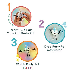 Glo Pals New Party Pal Water-Activated Bath Toy with 6 Reusable Light-Up Cubes for Sensory Play