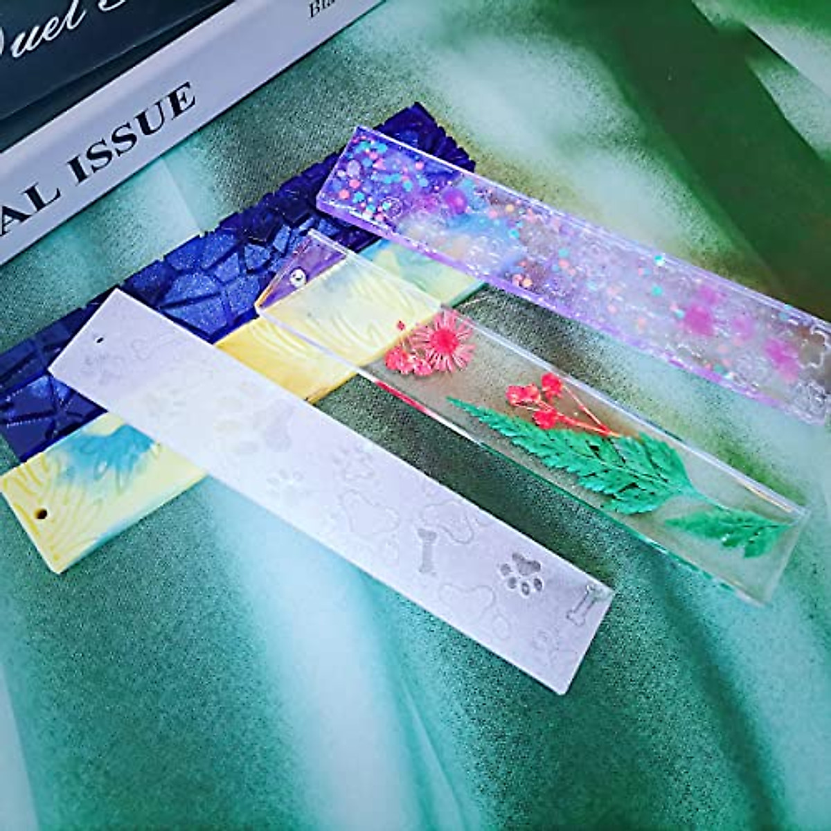 2 Set of Bookmark with Tassel Silicone Resin Mold Rectangle Leaves Texture Flower Shaped Epoxy Silicone Casting Molds Bookmark for Reading Book 10 Styles,3D DIY Making Handmade Decor Crafts
