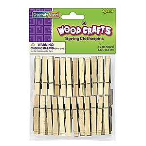 Creativity Street Spring Clothespins, Natural, Extra-Large, 3-3/8", 50 Pieces