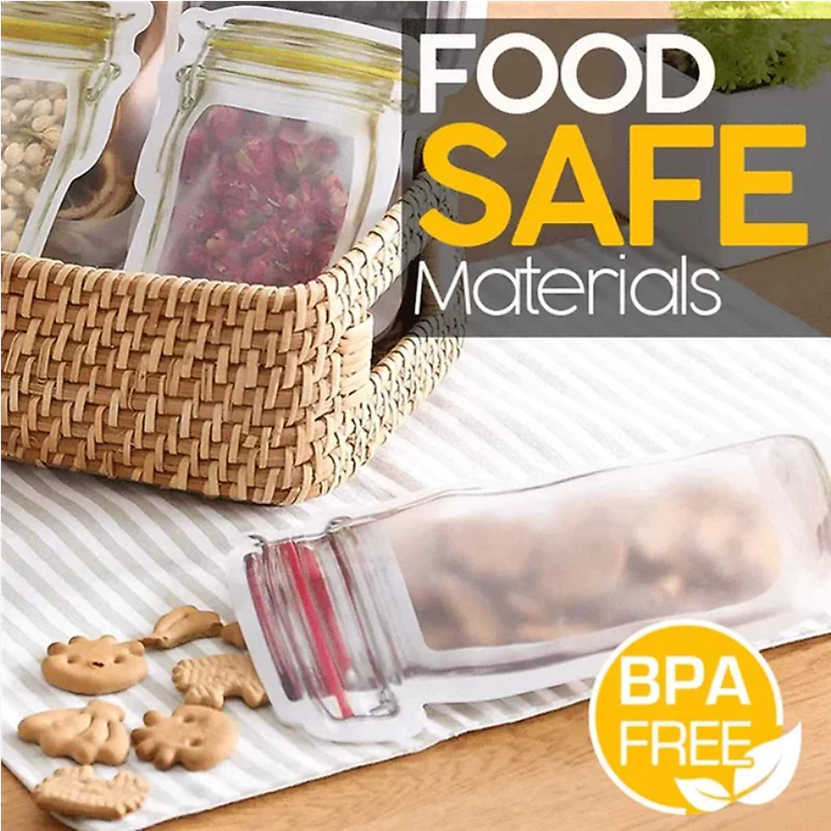 Hubosale Ziplock Bags, Hubosale Food Storage Bags, Reusable Mason Bottle Ziplock Bags Hubosale, Food Storage Plastic Bags Multi-size Leak Proof Zipper Bags for Kitchen Camping Travel Office