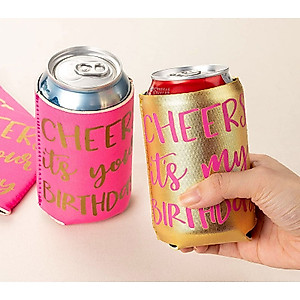 12 oz Birthday Neoprene Can Cooler Sleeves for Soda, Beer, Beverages (Pink, 12 Pack)
