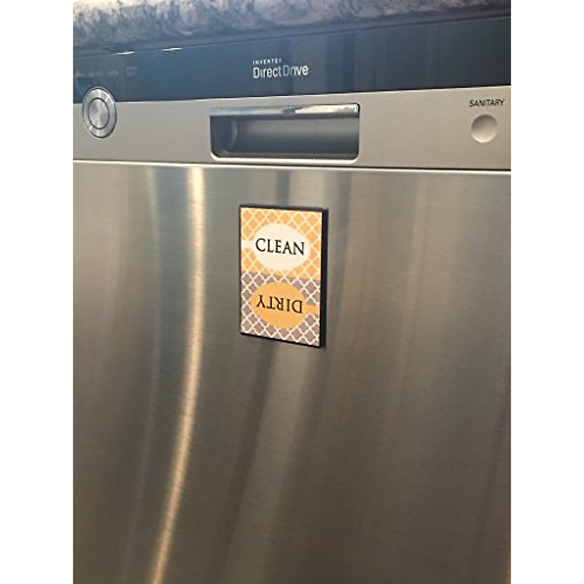 Clean Dirty Dishwasher Magnet Sign - Modern Elegant Moroccan Trellis Pattern - Yellow Gold Grey - 2.5 x 3.5 - Housewarming, Gag Gift Idea for Mom Dad/Christmas Stocking Stuffers for Women Men Teens