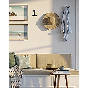 Wall Hook Metal Heavy Duty Kids Backpack Hooks Black Double Prong Hooks Indoor Coat Hook for Hanging Bathroom Towels Keys Cap Wall Mount Modern Decor Horn Hook 3 Pack with Screws, Black