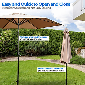 SereneLife SLSK4484.3 10ft. Patio Table Umbrella-6 Sturdy Ribs with Push Button Tilt UV Protection, Outdoor Furniture for Garden Lawn Deck Pool and Beach