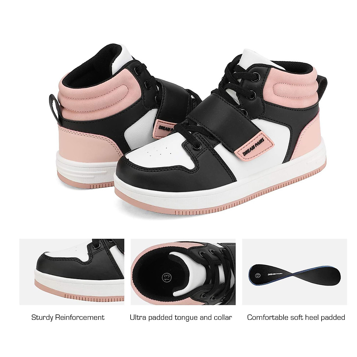DREAM PAIRS Unisex-Child Freestyle-k, Black/White/Pink, 2 Little Kid