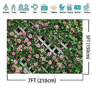 AIIKES 7x5FT Flowers Backdrop for Photography Spring Floral Photo Backdrop Green Leaf Fence Backdrops Birthday Party Decoration Wedding Bridal Shower Backdrop Photo Studio Props 11-453