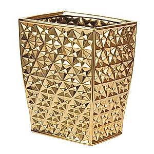 RXLVCKY Ceramic Rectangular Small 2.5 Gallon Trash Can - Wastebasket, Garbage Container Bin for Bathroom, Bedroom, Kitchen, Home Office, and Kids Room, Holds Waste, Recycling - Gold