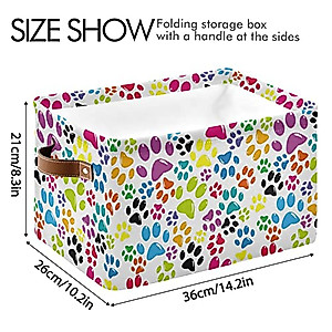 ALAZA Rainbow Dog Paw Print Large Storage Baskets with Handles Foldable Decorative 2 Pack Storage Bins Boxes for Organizing Living Room Shelves Office Closet Clothes