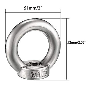 2 Pcs Lifting Eye Nut M12 Female Thread 304 Stainless Steel Round Shape for Rope Fitting （M12，2 Pcs）