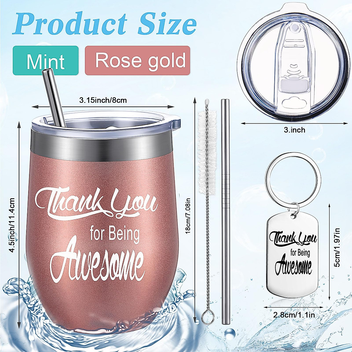 Appreciation Gifts Thank You for Being Awesome Wine Tumbler Thank You Gifts for Women Staff Employee Inspirational Appreciation Keychain, Stainless Steel Tumbler(Multicolor,4 Sets)