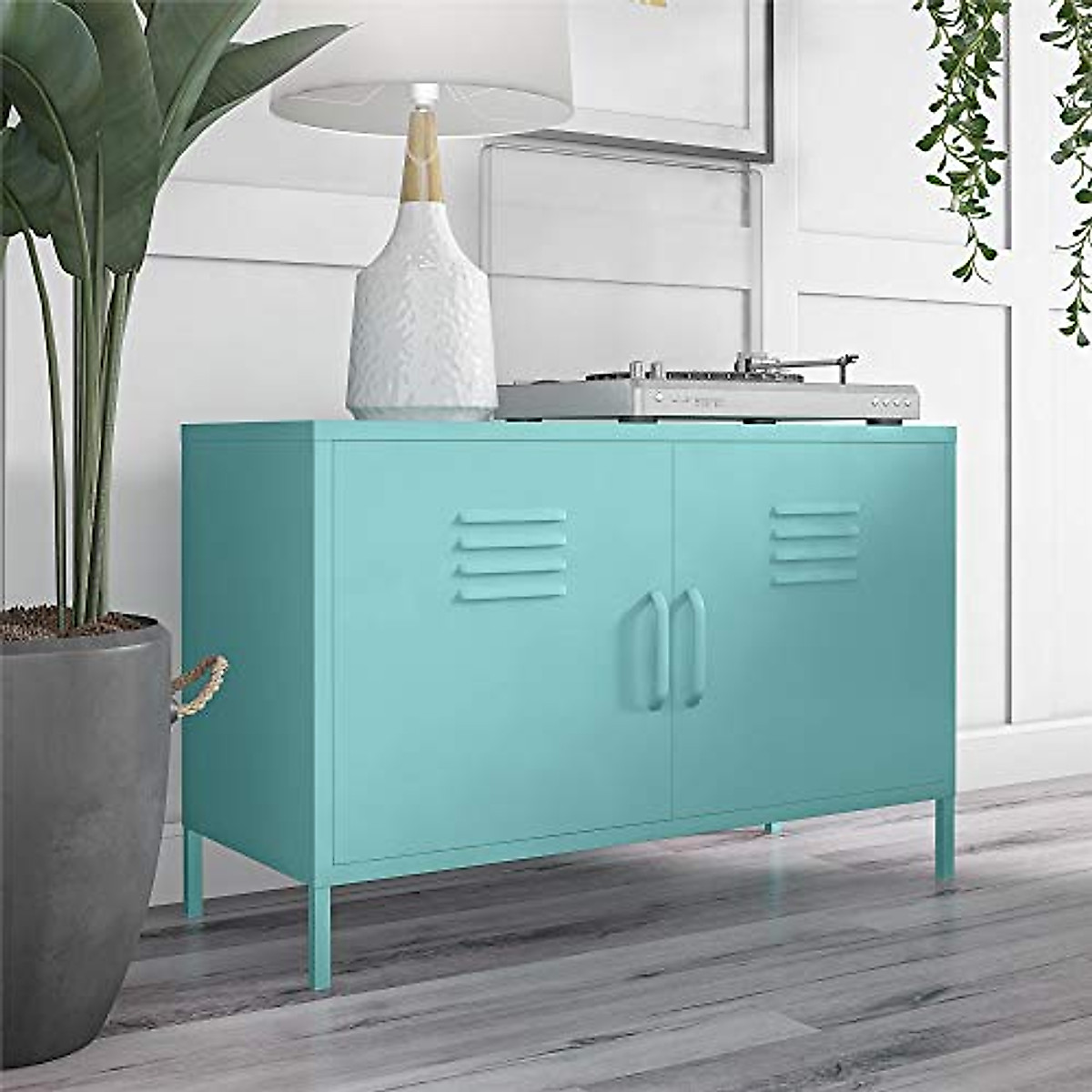 Novogratz Cache 2 Door Metal Locker Accent, Mint Cabinet