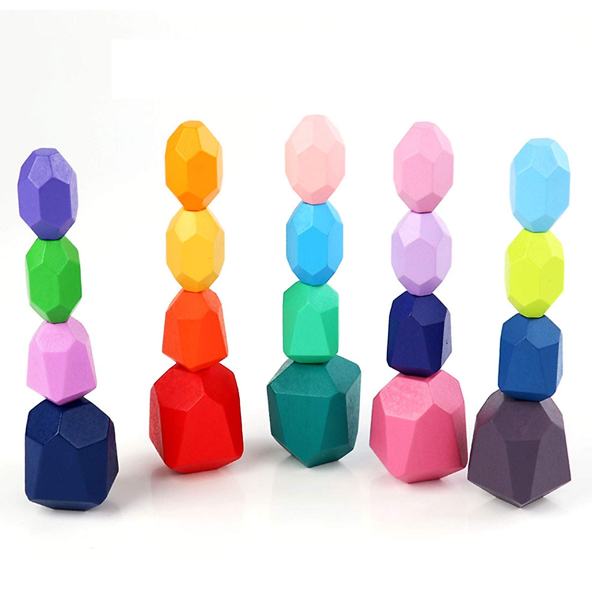 Heamuy Stacking Building Balancing Game Colored Pine Wood Stone Stacking Educational Puzzle Toys for KidsHeamuy Toddlers Preschool Learning Supplies