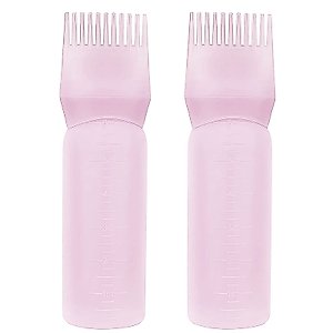 Yebeauty Root Applicator Bottle, 2 Pack 6 Ounce Comb Applicator Bottle for Hair Dye Bottle Applicator Brush with Graduated Scale- Pink