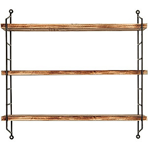 MyGift 23-Inch Modern Floating Shelves Industrial Metal and Rustic Burnt Brown Wood Adjustable Wall Mounted 3-Tier Display Shelf Unit Rack