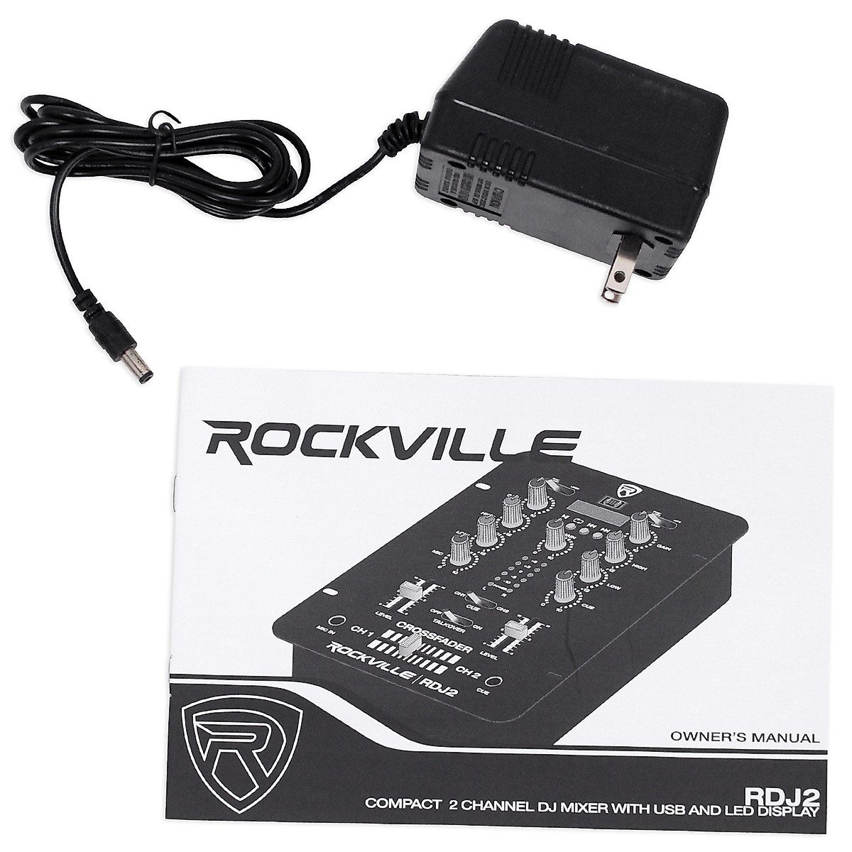 Rockville 2 Channel DJ Mixer with USB, Cue Monitor, Talkover, 4 Line Inputs (RDJ2)