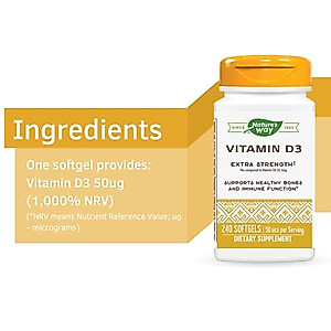 Nature's Way Vitamin D3 Extra Strength; 2000 IU per serving; 240 Softgels