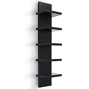 5 Tier Wall Shelves Black, Vertical Column Shelf Floating Storage Home Decor Organizer Tall Tower Design Utility Shelving Bedroom Living Room