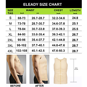 Eleady Men's Compression Shirt Undershirt Slimming Body Shaper Athletic Workout Shirts Tank Top Sport Vest with Zipper (Beige, Medium)