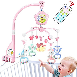 Baby Mobile for Crib with Music and Lights, Remote and Projection. Pack and Play Toys for Ages 0+ Months (Pink-Bee)