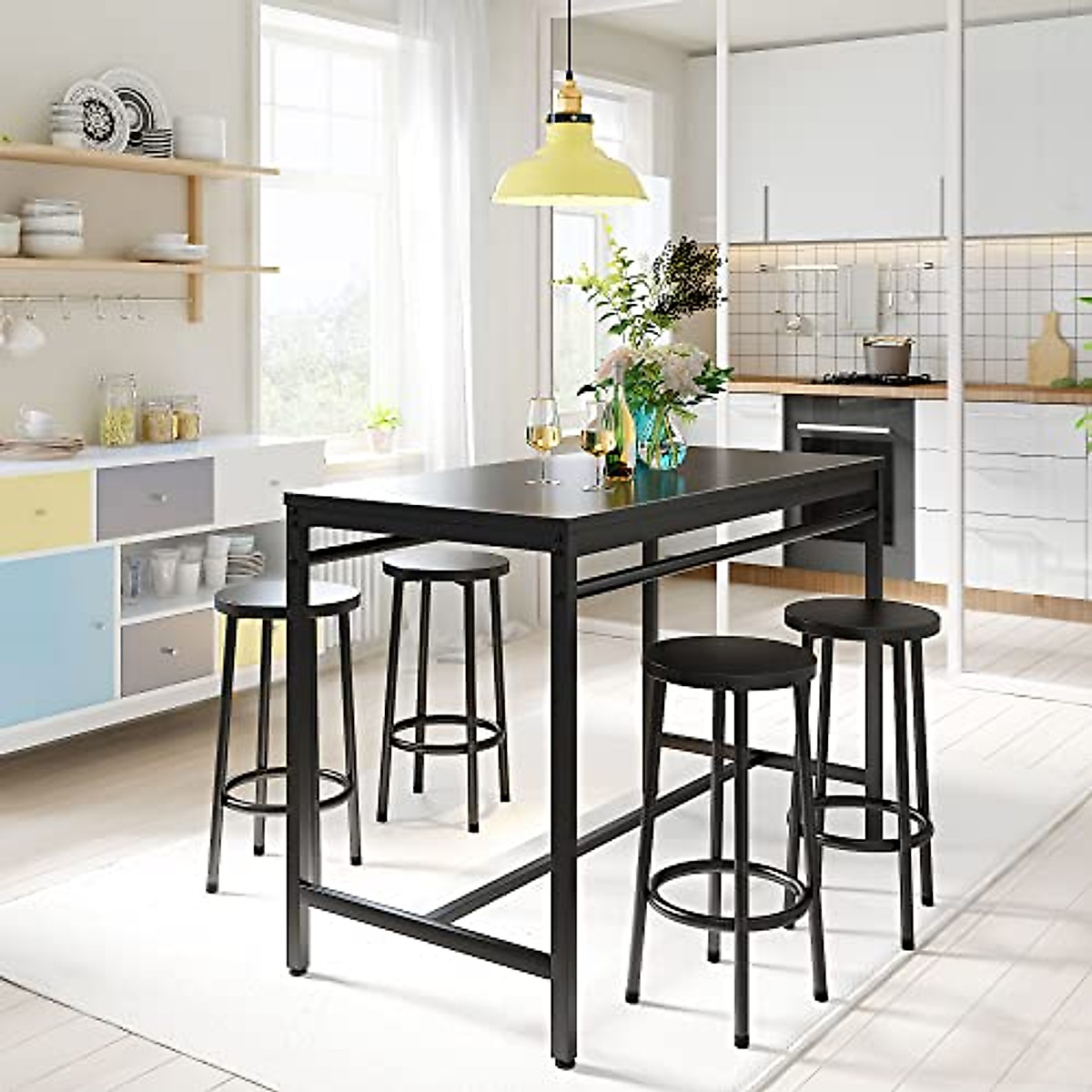 Hooseng Kitchen Table and Chairs for 4, Industrial 5 Piece Dining Room Set, Counter Height for 35.4'', Bar Table with 4 Stools for Home, Breakfast Nook, Restaurant, Pub, Black