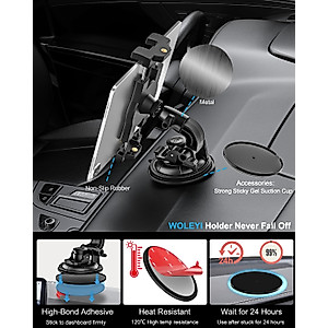 woleyi Car Tablet Holder Windshield - [95mm Strongest Suction Cup] Window Dashboard Car Tablet Mount for Trucks/Vehicles with 1/4'' Screw Tip, for 4.7-13" iPad Pro Air Mini, Galaxy Tab, iPhone, Camera
