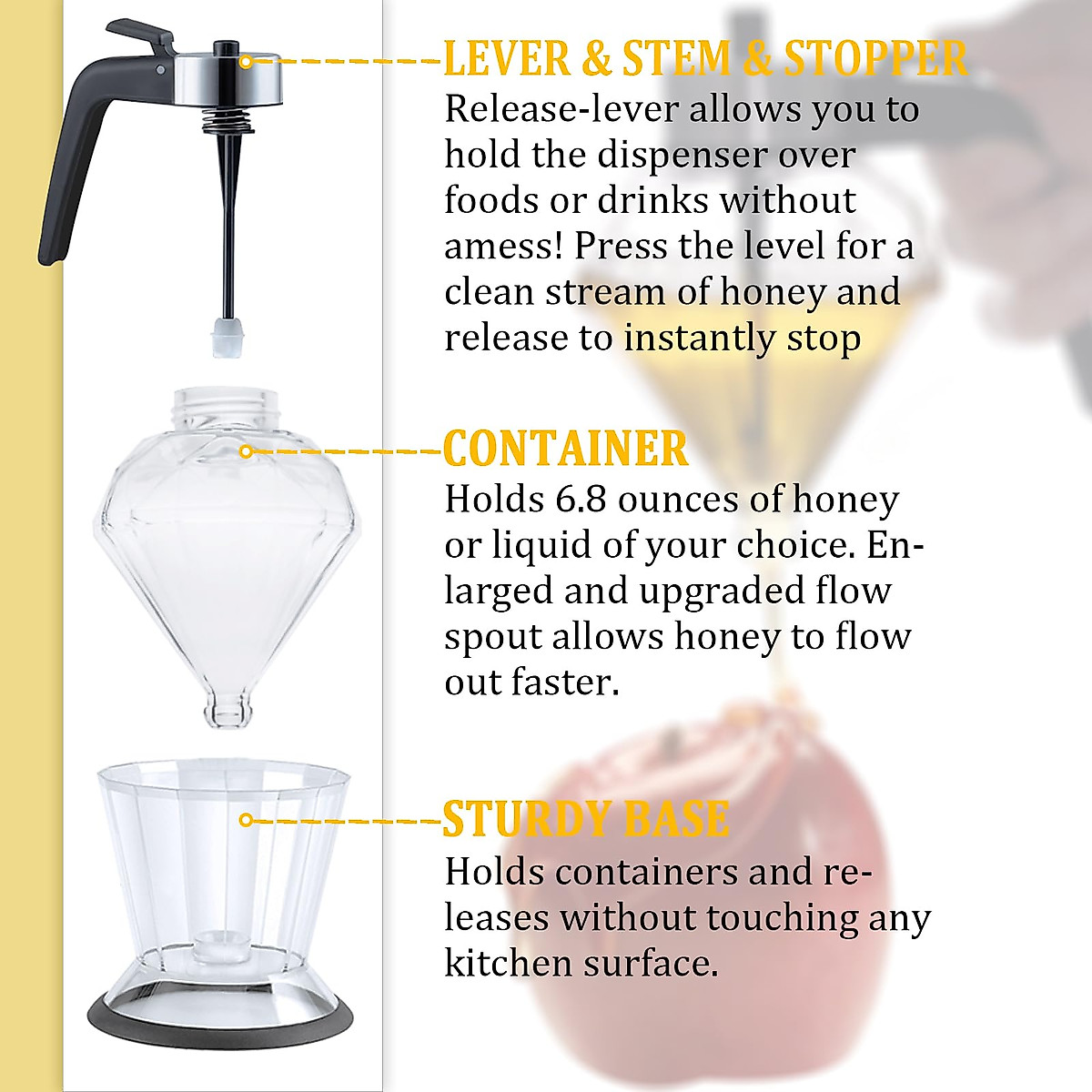 Fkksparkler Honey Dispenser No Drip Glass With Stand Maple Syrup Dispenser Glass 6.8 Oz Honey Jar Honey Pot Apply to Olive Oil Syrup Sauce For Kitchen Coffee Bar Upgraded.