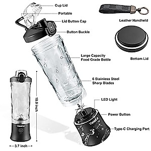 Portable Blender, Personal Size Blender for Shakes and Smoothies, Blender with 6 Blades, 20oz Mini Mixer Rechargeable for Kitchen/Gym/Travel/Office, BPA-Free,Black