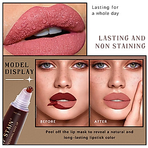 HOSAILY 3 Colors Peel Off Lip Stain Lip Tint, Tattoo Magic Color Matte Nude Natural Lip Gloss, Waterproof Long Lasting Nonstick Cup Liquid Lipstick Makeup Set for Women and Girls (Set A)