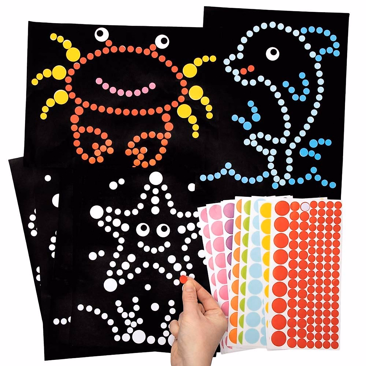 Baker Ross FE243 Sealife Dotty Art - Pack of 8, No Mess Dotty Crafts for Kids to Decorate and Display for Arts and Crafts Activities