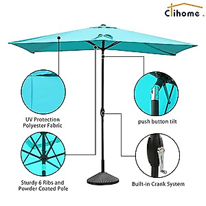 Clihome Patio Umbrella 10'x6'5 Rectangular Outdoor Umbrella Market Table Umbrella with Push Button Tilt and Crank for Patio Backyard Garden Deck Pool (Light Blue)