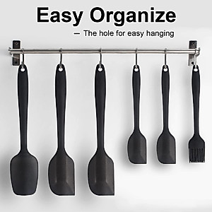 HFLYJPYW Spatulas Set of 6, Food Grade Silicone Spatulas Rubber Heat Resistant, Stainless Steel Core, Kitchen Utensils Nonstick for for Cooking, Baking and Mixing (Black)